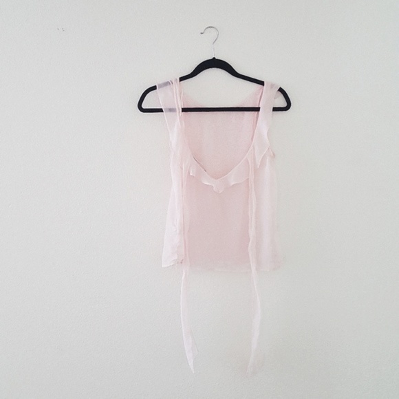 Zara | Tops | Zara Sheer Pink Lace Ruffles And Bow Top | Poshmark